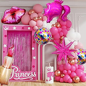 17 PCS Hot Pink Princess Foil Balloon Girl Head Balloons for Pink Princess Doll Theme Party Decorations Photo Booth Backdrop Little Girl Adult Baby Shower Bachelorette Makeup Birthday Supply