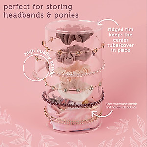 Yofi Design Headband and Scrunchie Holder with Room for Small Accessories. Clear Acrylic Organizer for Bows, Ties, Clips, Pins & More.