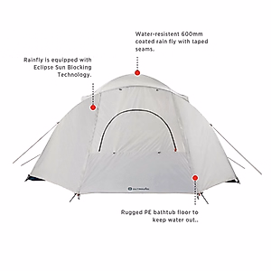 Outbound 8 Person 3 Season Lightweight Easy Set Up Dome Camping Tent Heavy Duty 600mm Coated Blackout Rainfly and Zip Carrying Bag, White/Gray