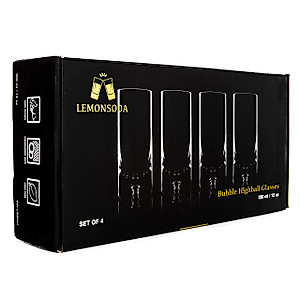 LEMONSODA Crystal Bubble Base Collins Glass Highball Tumbler - Set of 4-12OZ - Heavy Weighted Bottom - Unique Design Great for Water, Juice, Beer, Cocktails, and More