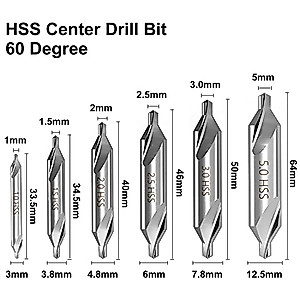 6 PCS HSS Center Drill Bits Set Combined Countersinks Tool 60 Degree Angle Lathe Mill Metalworking 5/3/2.5/2/1.5/1mm