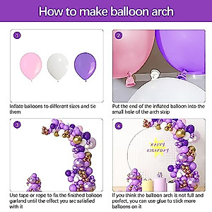 HYOWCHI Purple Princess Birthday Party Supplies - 140 Pcs Princess Balloon Garland Arch Kit, Purple Gold Latex Balloon Arch For Magic Princess Birthday Baby Shower Party Supplies Decorations