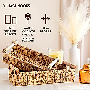 Toilet Paper Basket for Back of Toilet - Set of Two Small, Wicker, Hyacinth Bathroom Baskets for Toilet Paper and Towel Storage (Color: Light Brown)