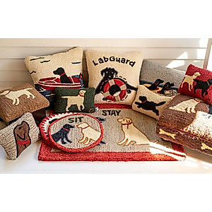 Chandler 4 Corners Artist-Designed Seadog Boating Hand-Hooked Wool Decorative Throw Pillow (18” x 18”) Dog Pillow for Couches & Beds - Easy Care & Low Maintenance - Black Labrador Square Pillow