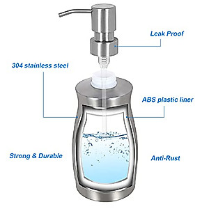 Haitis 14.0 Oz/410 ml 304 Brushed Stainless Steel Manual Liquid Soap Dispenser, Hand Soap Dispenser, Stainless Large Pump Head, Anti-Rust and Leak Proof, for Bathroom, Kitchen Sink, Washroom, 1 Pack