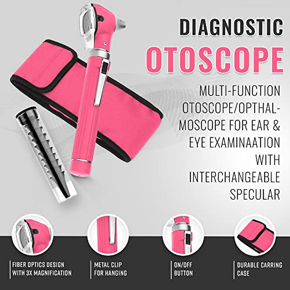 Surgicalonline Otoscope - Ear Scope with Light, Ear Infection Detector, Pocket Size, in 10+ Colors! (Pink)