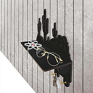 The Geeky Days Cliffs Cactus Key Holder for Wall, Desert Plant Wooden Wall Mounted Hat Coat Rack with Mail Medal Organizer Shelf, 5 Metal Hooks Hanger, for Closet Door Hanging Rustic Home Decor