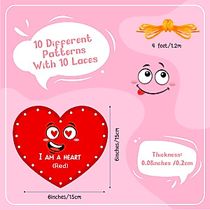 Funrous 10 Pieces Kids Recognition Lacing Cards Thick Cardboard Educational Sewing Cards Double Sided Lacing Playing Games for Children Toddler Preschool Developing Imagination Supplies (Shape)