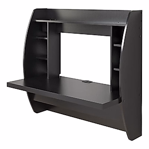 Prepac Wall Mounted Floating Desk with Storage in Black