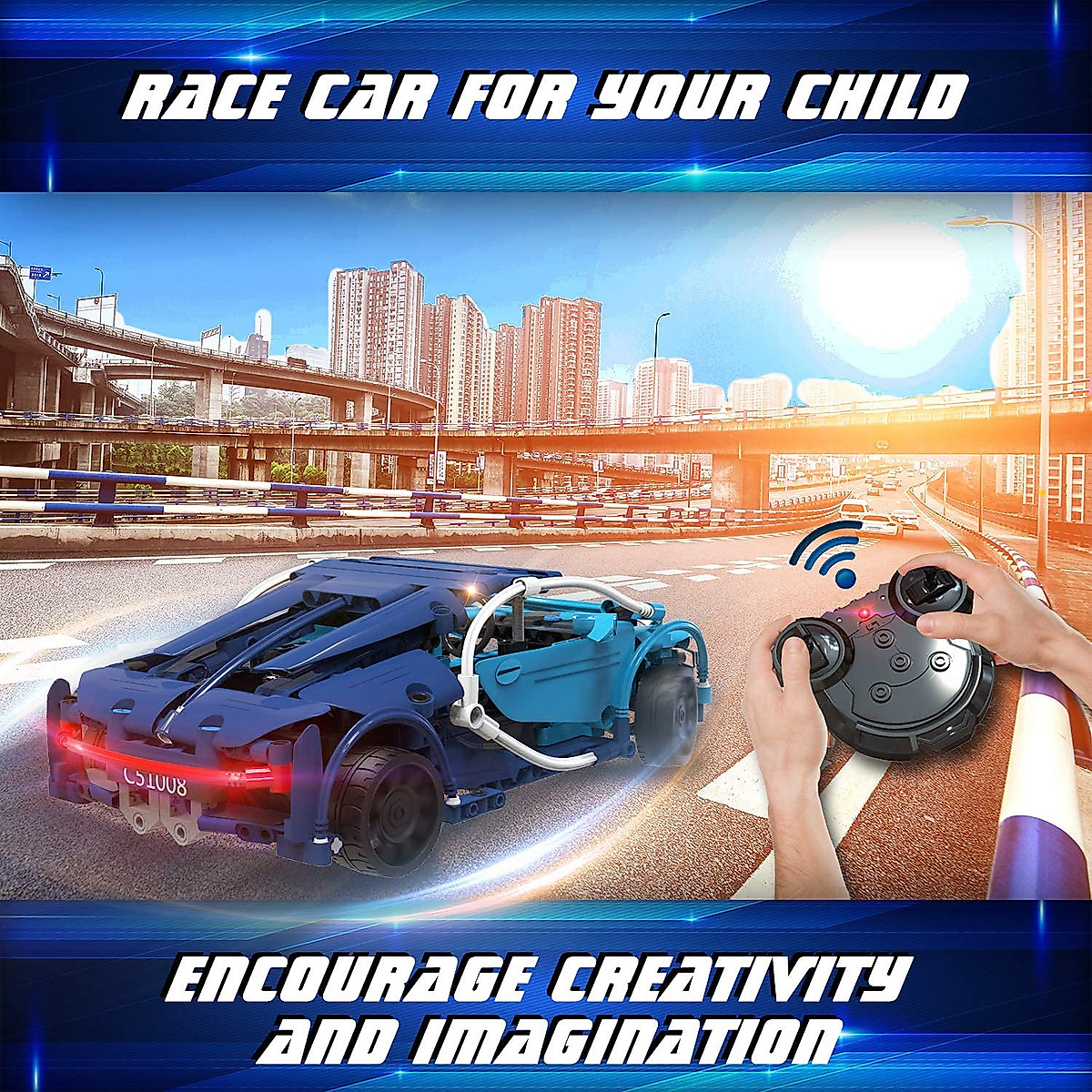 Toti Royal Stem Building Toys for Boys Age 8-12- 419PCS Stem Remote Control Car Building Kit for Kids & Adult - Model Car Kits to Build for Kids 9-12 Great Remote Control Toy Gift for Your Kids (Blue)