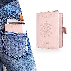 gunhunt Pack-1 Passport and Vaccine Card Holder Combo, PU Leather Functional Travel Document Cover Case, Multiple Card Slots Hold Passport, Air Ticket, Bank Card, ID Card, Credit Card (Pink)