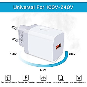 European USB Wall Charger Quick Charge 3.0 EU Power Plug Adapter Fast Charging for iPhone 14/13/13Pro Max/13Mini/12 Pro Max/12 Mini/SE/11,Samsung Galaxy S23 Ultra/S22/S21/S20 5G,Google Pixel 7/6 Pro/5