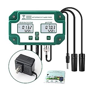 BUZHI Water Quality Tester, 6 in 1 Water Quality Tester Multi-Parameter Water Quality Monitor Digital PH/Total Dissolved Solids/EC/SG/Salt/Temp Meter for Aquarium Aquaculture Swimming Pool
