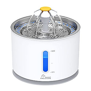 Wonder Creature Water Fountain with Stainless Steel Lid, 2.4L/81oz Automatic Fountain with LED Light and Water Level Window for Cats and Dogs