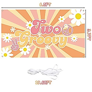 PANTIDE Two Groovy Retro Hippie Boho Girl Party Backdrop Banner Daisy Flower Groovy XtraLarge Photography Background Wall Decor Hippie Birthday Party Decoration Supplies for Baby Girls 2nd Birthday