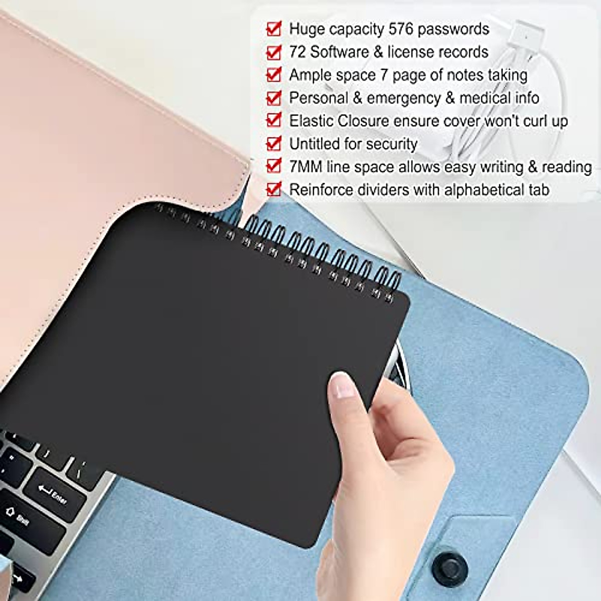 Spiral Password Book with Alphabetical Tab, 576 Entries Internet Address Organizer for Online Login Details, 5.9x8.4in Password Keepers, Untitled Password Notebook Large Print for Home or Office