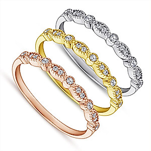 Blocaci 0.25CTW Moissanite Stackable Rings for Women Eternity Bands Vintage Wedding Band 925 Sterling Silver 10K 14K 18K Gold Anniversary Promise Ring with Text Engraving (10K Gold)