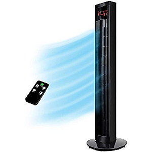 Simple Deluxe 48’’ Electric Oscillating Tower Fan with Remote Control and Large LED Display, Great for Indoor, Bedroom and Home Office, Black (48 inch)