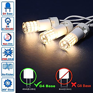 Ziomitus G4 3W LED Landscape Light Bulbs 12V-24V Warm White 2700K,G4 20 Watt 25W 30W T3 Halogen Replacement,Low Voltage G4 T3 JC Bi-pin Bulb for RV Boat Yacht Courtyard Path,No Flicker,330LM(10Pack)