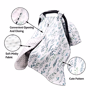 DILIMI Car Seat Covers for Babies, Peekaboo Opening Infant Car Seat Canopy for Baby Boys Girls, 2 in 1 Mom Nursing Breastfeeding Covers, Minky Warm Carseat Canopy for Newborn, Green Leaf