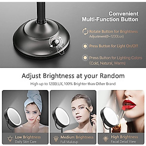 VESAUR Professional 8.5" Lighted Makeup Mirror, 1X/10X Double Sided HD Undistorted Magnifying Mirror with 3 Color 60 LED Lights, Adjustable Brightness, 360° Rotation Vanity Mirror, Unique Black Nickel
