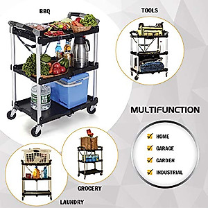 Olympia Tools 85-188 Pack-N-Roll Folding Collapsible Service Cart, Black, 50 Lb. Load Capacity per Shelf