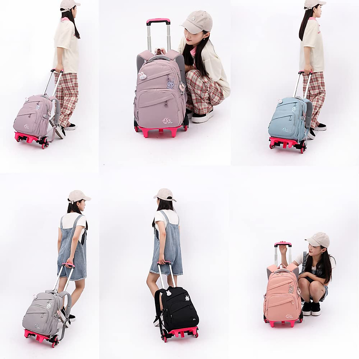 Rolling Backpack for Girls Trolley BookBag with Wheels Elementary and Middle School Luggage Travel Bag