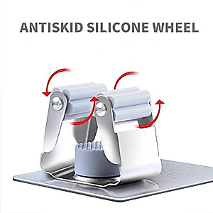 Broom and Mop Holder Wall Mounted, Stainless Steel Self Adhesive Single Broom Hanger Hook, Heavy Duty Organizer Rack for Kitchen Garage Closet Pantry Refrigerator, No Drill, Rectangle Gray, 4 Pack