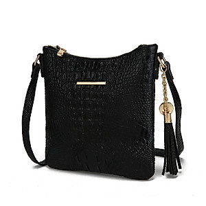 MKF Crossbody Bags for Women – PU Leather Pocketbook Handbag – Medium Side Messenger Purse, Shoulder Strap Black