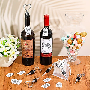 30 Pcs Heart Shape Wine Stoppers Love Wine Bottle Stopper silver Champagne Beer Bottle Stopper 50 Pcs White Kraft Labels 30 Pcs Sheer Bags with String for Wedding Gift Valentine's Day Decorations