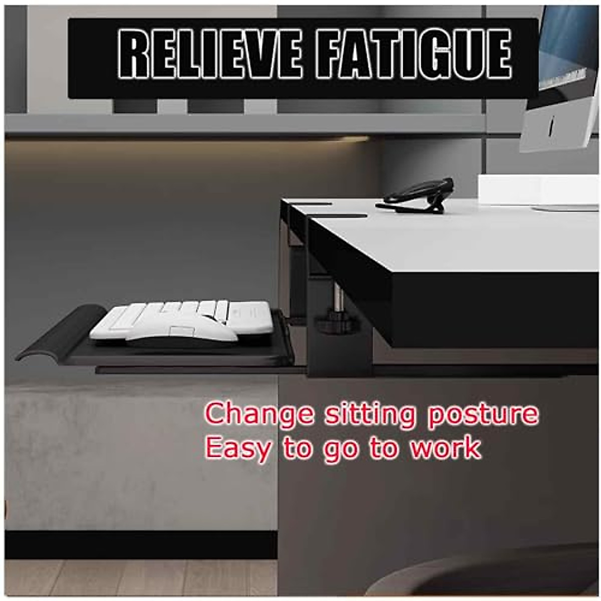 Clamp Keyboard Tray, Sliding Keyboard Tray Under Desk, Adjustable Keyboard Tray Under Desk, Made of Metal Steel, Strong and Stable, Black