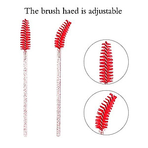 300 Pack Disposable Mascara Wands for Eyelash Extensions Eye Lash Applicators Makeup Brushes Tool kits, Crystal Red Handle- Red