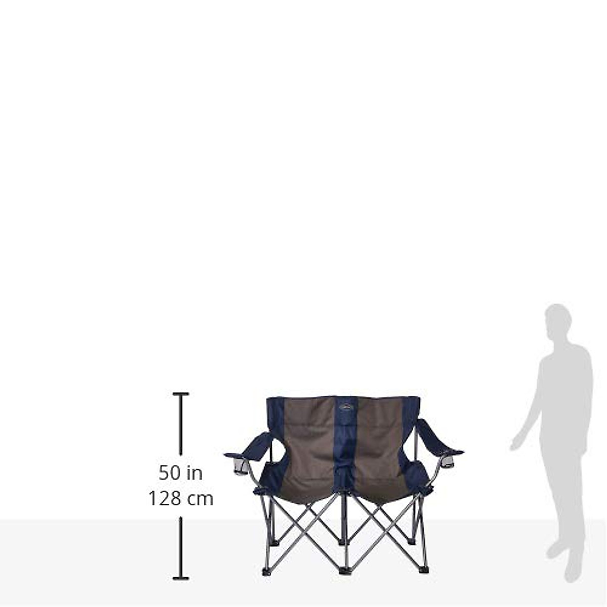 Kamp-Rite Portable 2 Person Double Folding Collapsible Outdoor Patio Lawn Beach Chair for Camping Gear, Tailgating, & Sports, 500LB Capacity, Navy/Tan