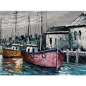 zoinart Hand Painted Large Canvas Wall Art 48x24 Inches Abstract Wall Paintings Contemporary Texture Wall Art Wharf Landscape Artwork Living Room Bedroom Wall Decor Ready to Hang