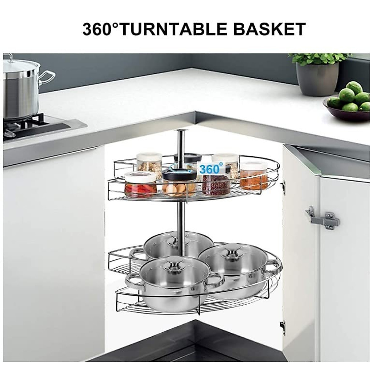 Kidney Chrome Lazy Susan,2 Tier Adjustable Kitchen Corner Cabinet Organizer 32" Blind Corner Shelf for Space Saving Corner Cabinet Blind Shelf