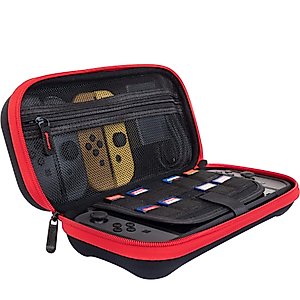 ButterFox Compact Switch Case for Nintendo Switch, Fits Slim Wall Charger AC Adapter, Large Accessories Pouch for Nintendo Switch, 9 Game and 2 Micro USB Holders - Red/Black