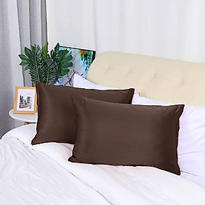 uxcell Standard Satin Pillowcase with Zipper, Super Soft and Luxury, Silky Pillow Cases Covers Set of 2, 21"x27", Brown