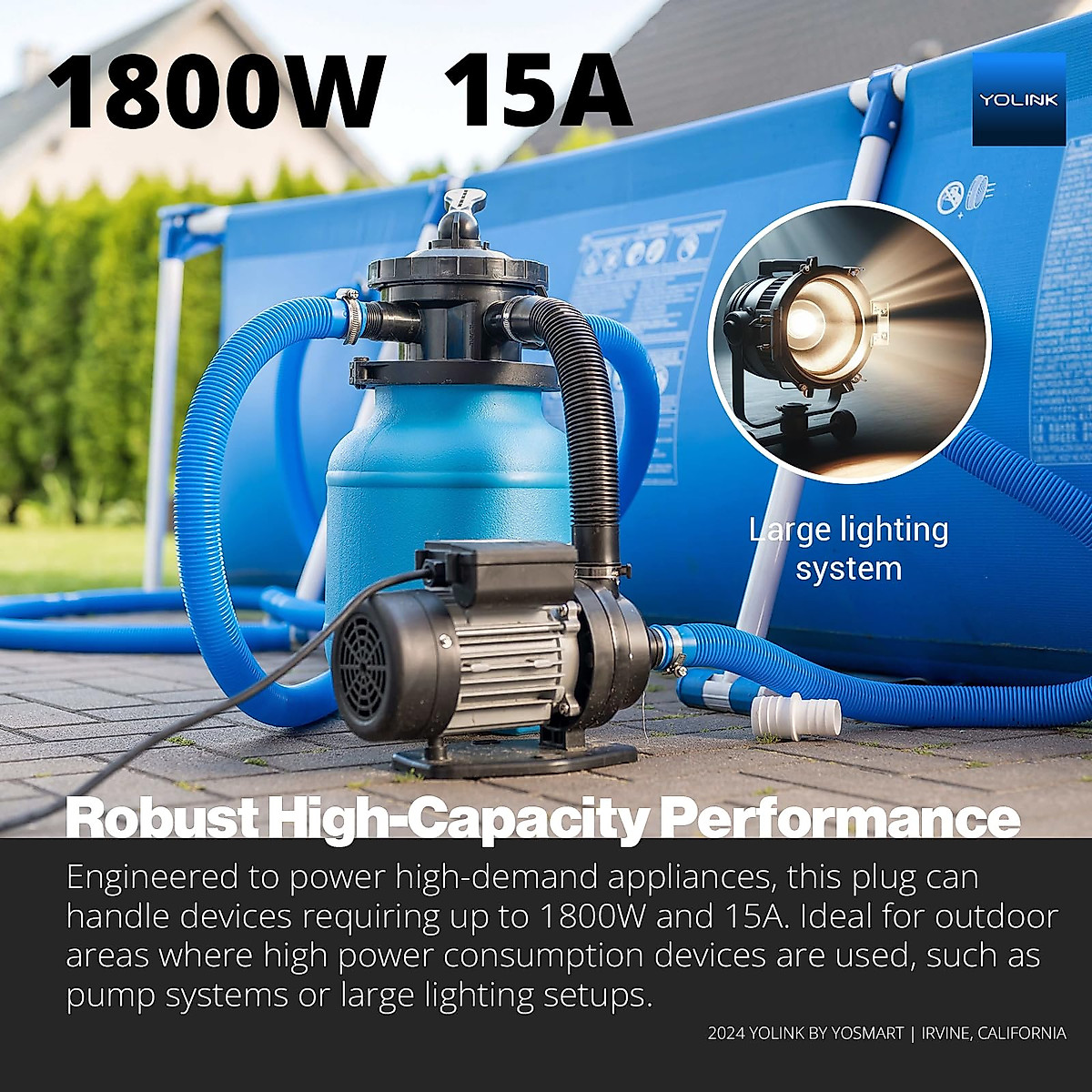 Smart Outdoor Plug YoLink 1/4 Mile World's Longest Range Smart Plug Work w/Alexa Google Assistant IFTTT Individual Control 2 Outlets IP44 Waterproof for Garden Watering Lighting, YoLink Hub Required