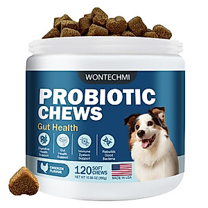 WONTECHMI Probiotics for Dogs, Improve Itchy Skin Itchy Ears, Gut Health, Yeast Balance, Allergies, Immunity, Dog Probiotics and Digestive Enzymes with Prebiotics, Reduce Diarrhea (Chicken, 120 chews)