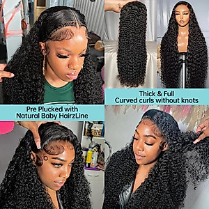 Blomas 200% Density 28Inch Deep Wave Lace Front Wigs Human Hair 13x6 Deep Curly Transparent Lace Front Wig Curly Human Hair Wigs for Women Pre Plucked with Baby Hair Lace Frontal Wig