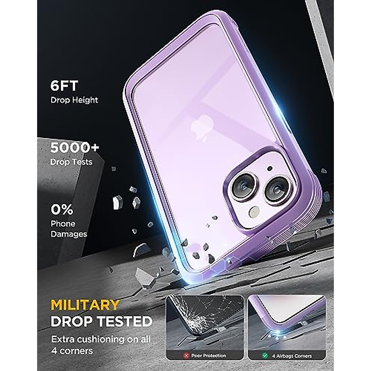 Miracase Glass Series Designed for iPhone 14 Plus Phone Case 6.7 inch, 2023 Upgrade Full-Body Clear Bumper Case with Built-in 9H Tempered Glass Screen Protector and Camera Lens Protector,Purple