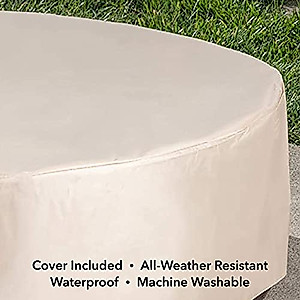 Propane Fire Pit - Outdoor Patio - Fire Pit Table - Stainless Steel Burner Patio Heater with Lava Rocks and Cover - 42" Round - Dark Brown 50,000 BTU - by Royal Garden