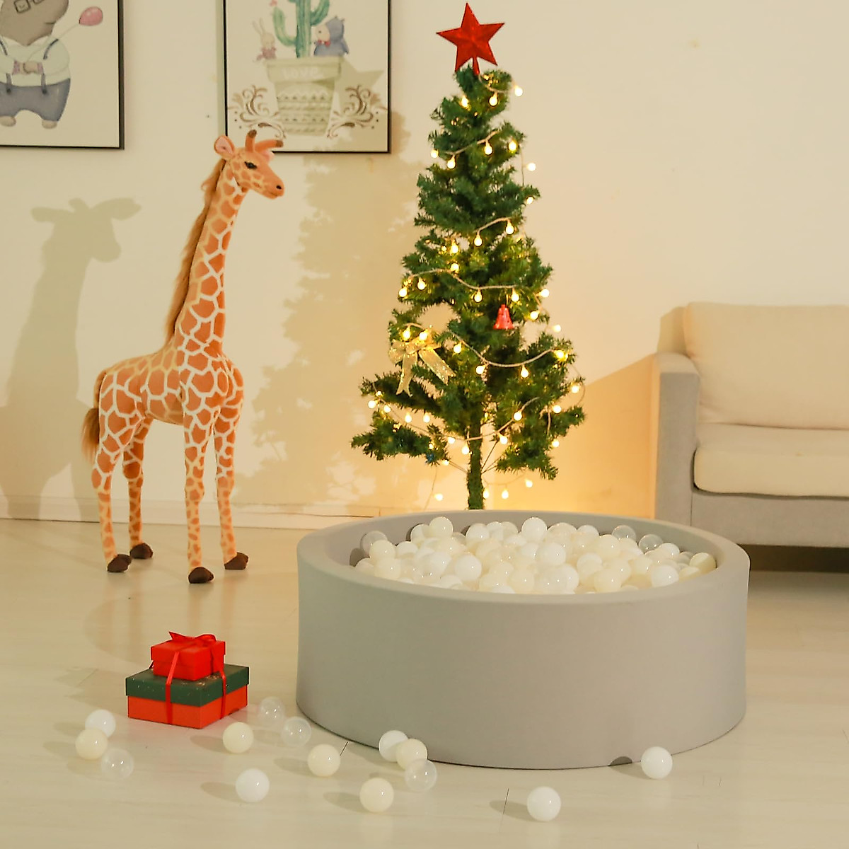 GOGOSO Ball Pit Balls 100 - Soft Plastic Balls for Babies Toddlers Kids Children with Storage Bag for 1 2 3 Years Old, 3 Colors (100 Balls) White Beige Transparent