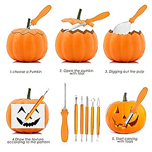 Halloween Pumpkin Carving Kit, 11pcs Professional Stainless Steel Carving Tools for Halloween with Carrying Case & 10 Templates Stencils for Halloween Decoration