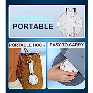 BEYYON Portable Handheld Fan, 5200mAh Metal Handle Portable Fan Rechargeable, 180° Foldable, 6 Speeds USB Rechargeable Fan, Electric Personal Fan with Power Bank for Travel, Outdoor, Camping, Office