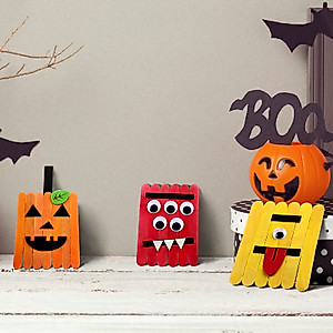 Zhanmai 10 Pack Halloween Crafts Kits for Kids Pumpkin Devil Arts Kits DIY Colorful Craft Sticks Ice Lolly for Halloween Party Supplies