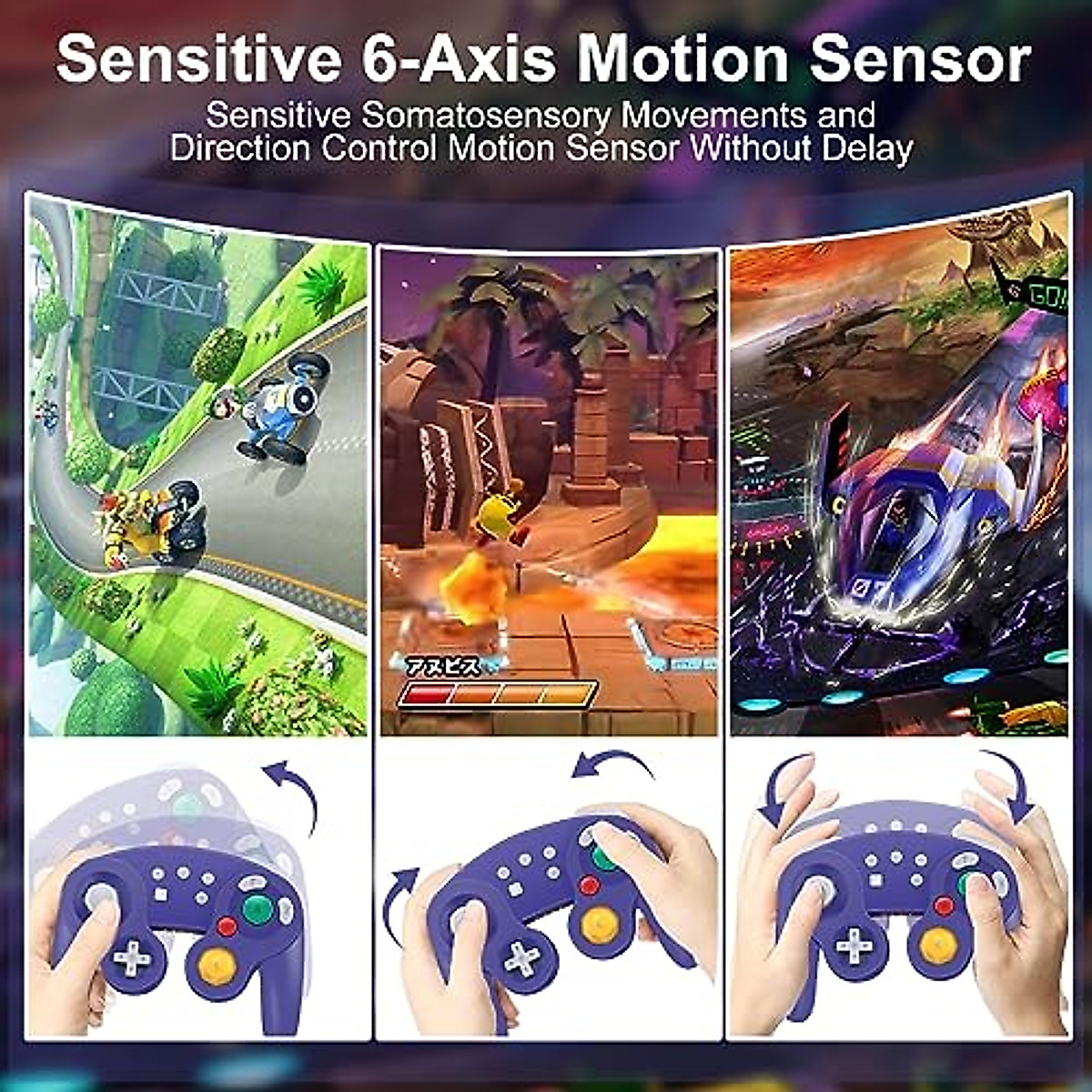 ADHJIE Gamecube Controller for Switch Nintendo,Wireless Gamecube Switch Controller for Nintendo Switch/PC/Steam,6-Axis Gyro Motion,One-Button Wake Up & Auto Turbo, Purple