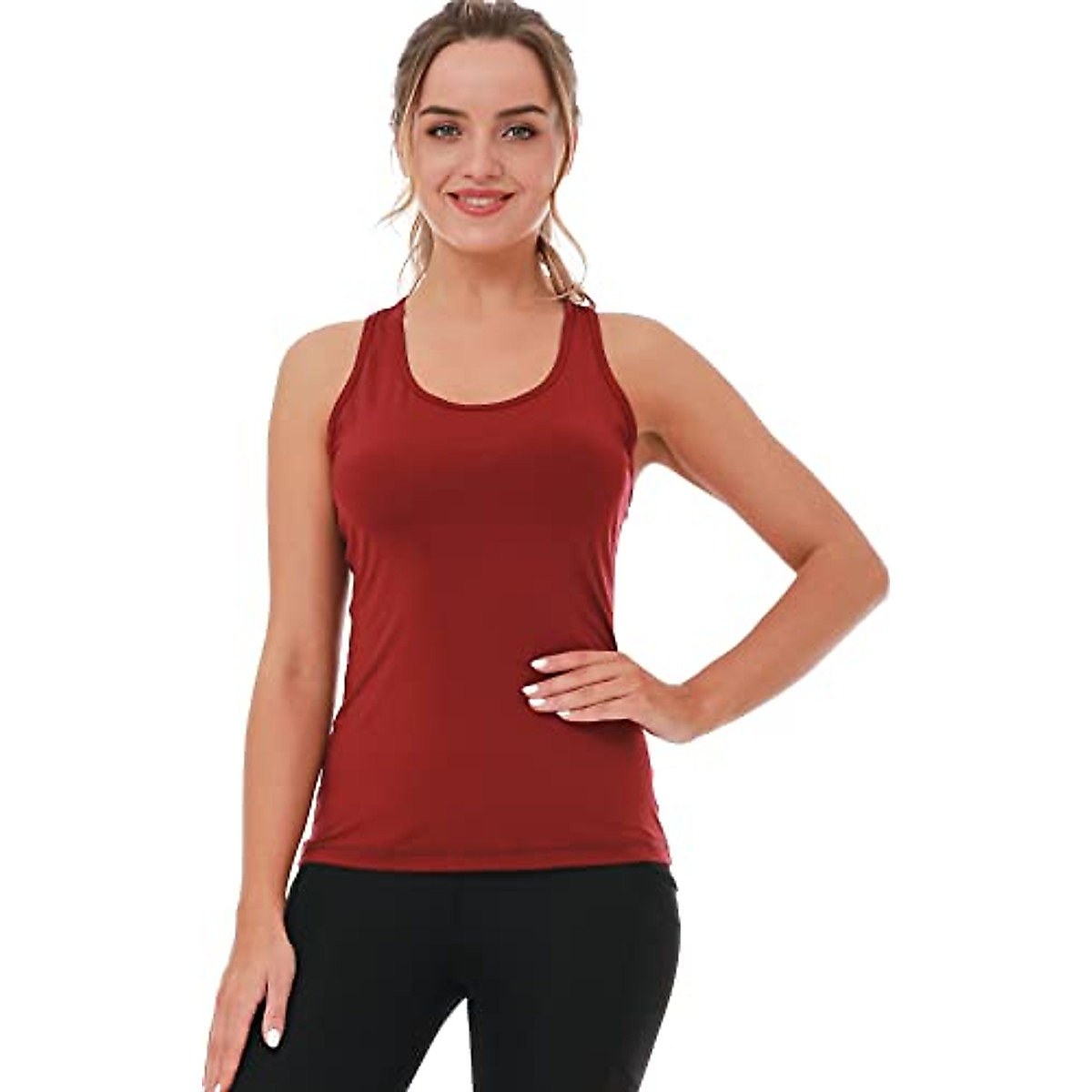 TELALEO 5-Pack Women's Workout Tank Tops, Athletic Racerback, Compression Dry Fit - Black/Grey/White/Red/Pink M