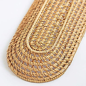 Rattan Handwoven Towel Tray Candy Dish Plate Fruit Oval Trays Cosmetics Jewelry Organizer for Bathroom Vanity Countertops (S-20cm)