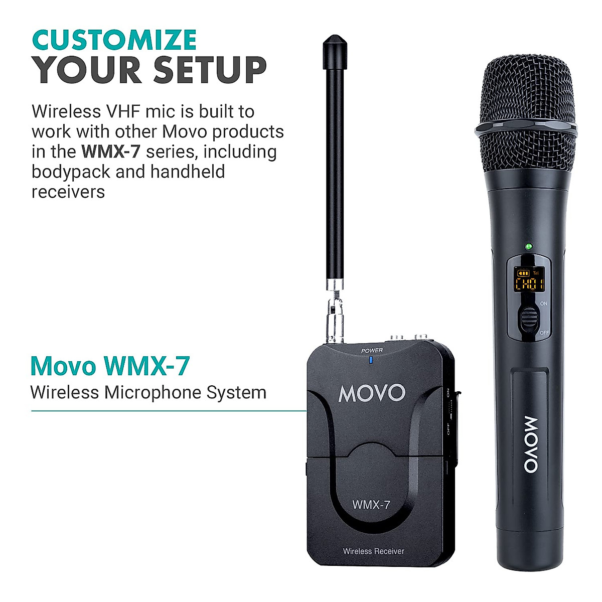 Movo WMX-7-TH VHF Portable Handheld Microphone Transmitter for The WMX-7 Wireless Microphone System - 12-Channel Wireless Mic Best Wireless Microphones for Weddings, Interviews, Presentations